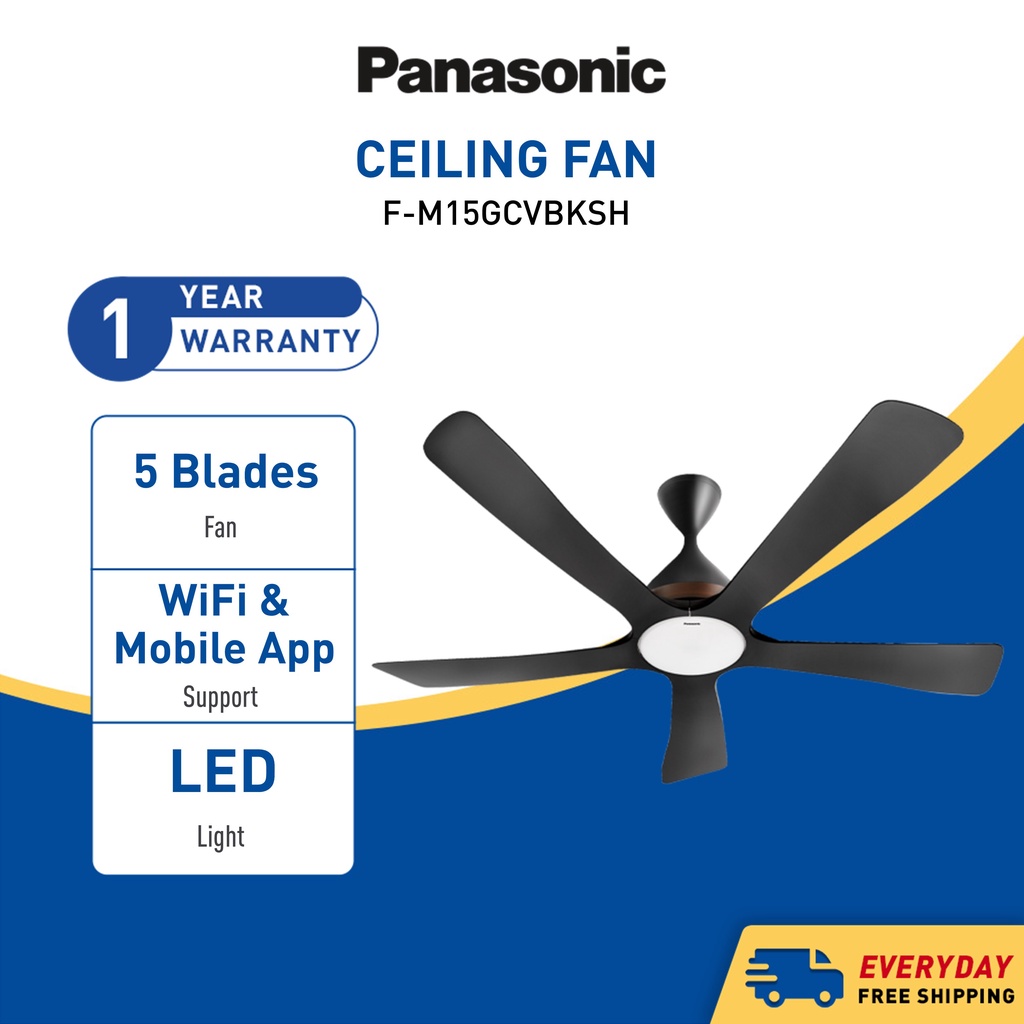 Panasonic F-M15Gc Ceiling Fan Wifi 5 Blade Wider Air Led Lighting ...