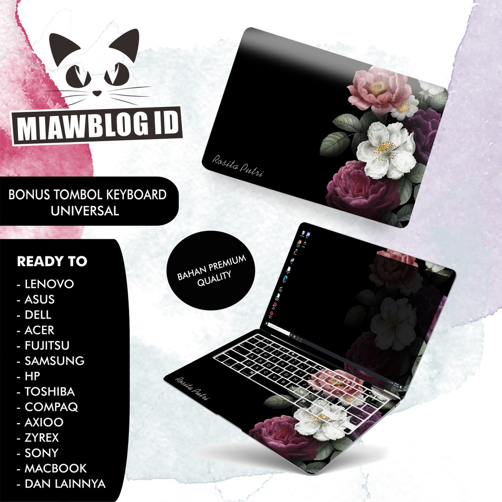 Garskin Custom Full Body Laptop (Black Flowers) | Shopee Malaysia
