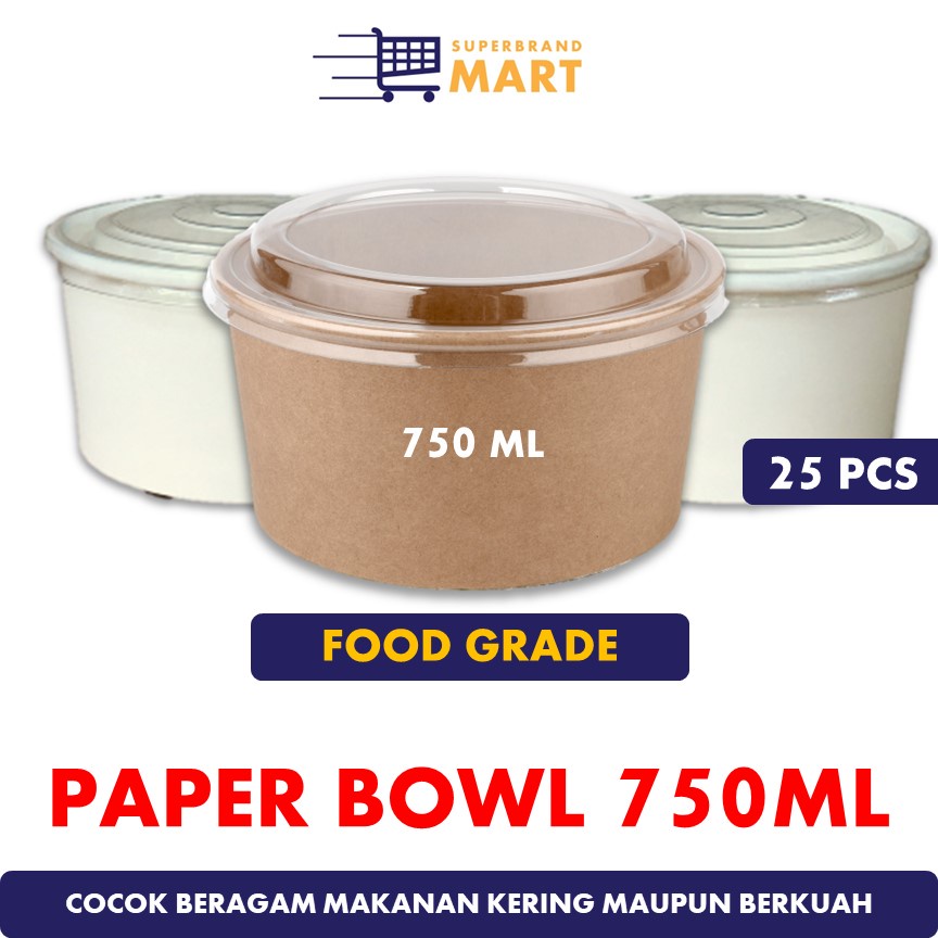 750ml Paper Bowl with Plus Lid Cup Container Food Bowl Rice Bowl Heat ...
