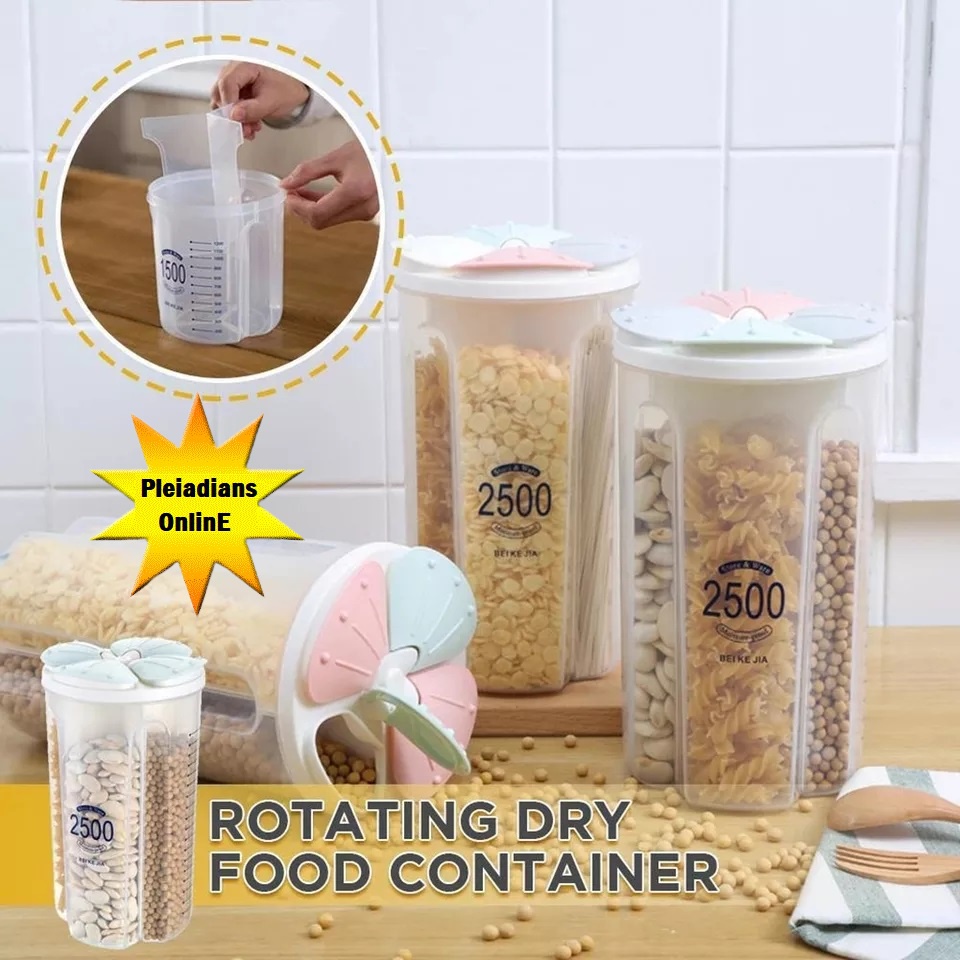 HOMIEE 4 Grid Cereal Food Storage Container Dispenser Food Storage Box ...