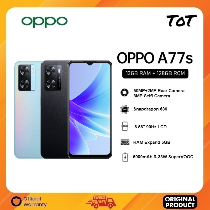 OPPO A77s (8GB+5GB RAM + 128GB ROM) 6.56" 90Hz LCD | 50MP+ 2MP AI ...