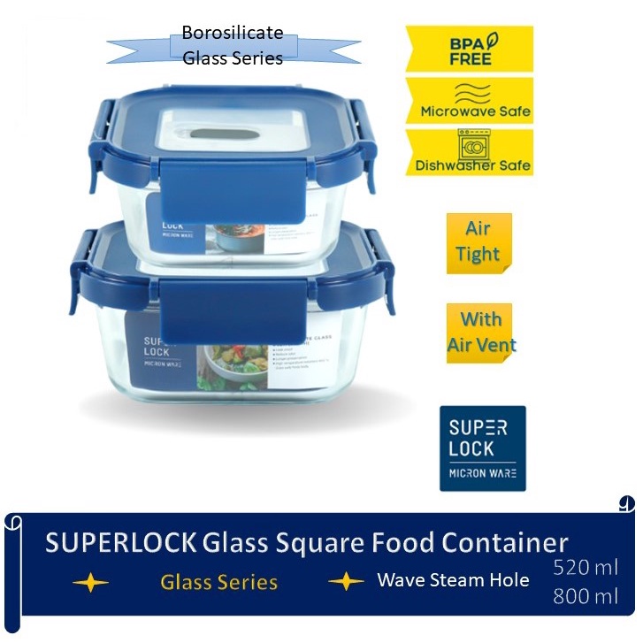 Superlock (Borosilicate Glass Series) Square Glass Food Container with ...