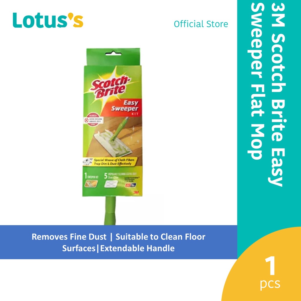 3M Scotch Brite Easy Sweeper Flat Mop + 5 Disposable Sheet ...
