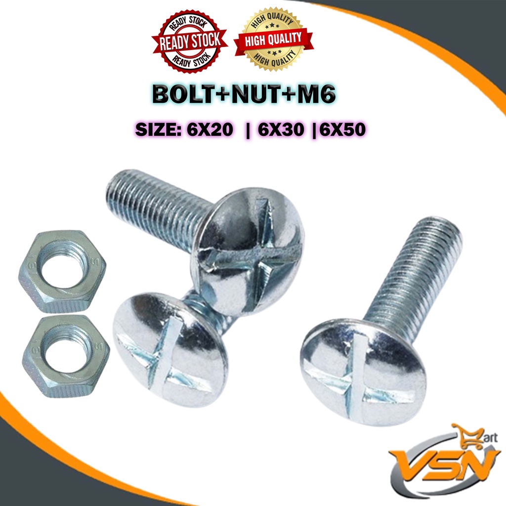 M6 Stainless Steel HEX Mushroom Head Roofing Bolt And Nut Screw 20MM 30MM 50MM /6MM | Shopee ...