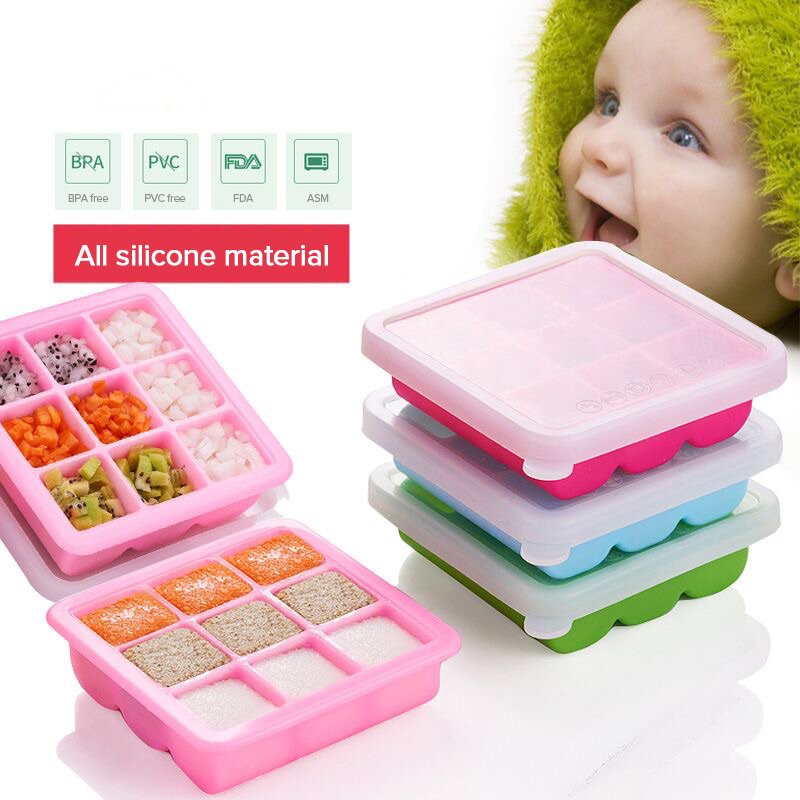 9 Cube Silicone Baby Food Storage Ice Cube Tray Baby Food Container ...