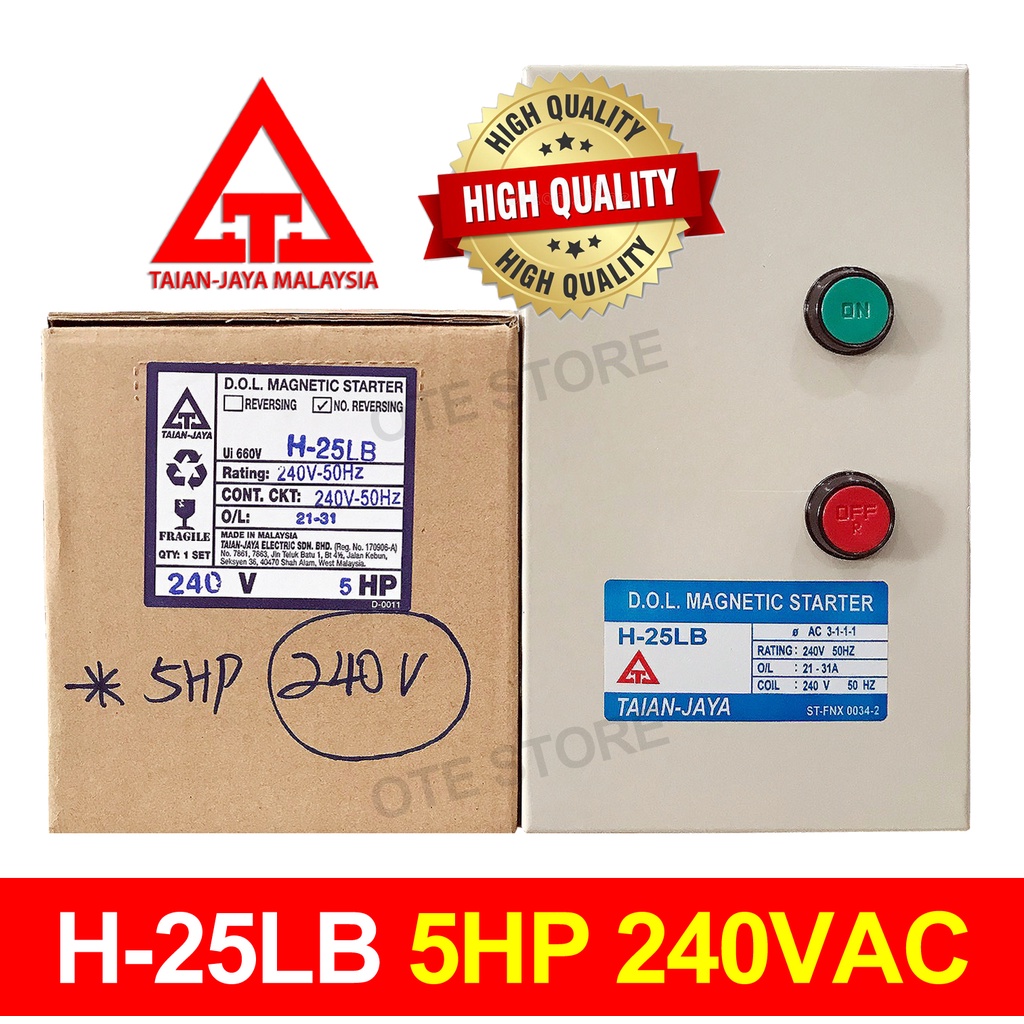 TAIAN JAYA H-25LB 5HP 240VAC DOL MAGNECTIC STARTER (21-31A) | Shopee ...