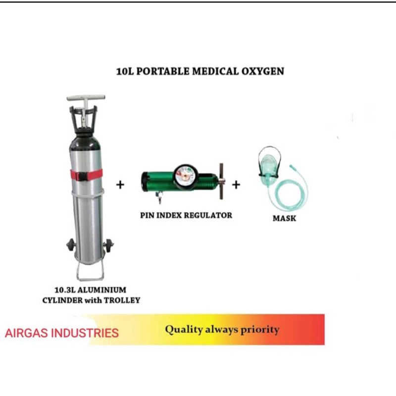 AIRGAS Medical Oxygen 10.3L Aluminium Tank (FULL SET), Regulator ...