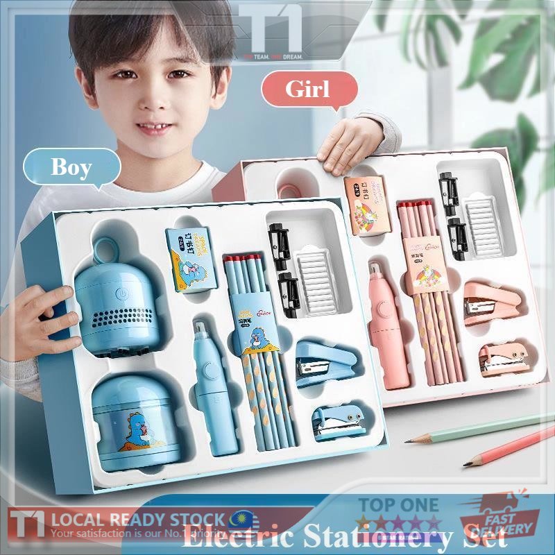 T1 7 & 10 in 1 Set Electric Stationery Gift Box Electric Pencil ...