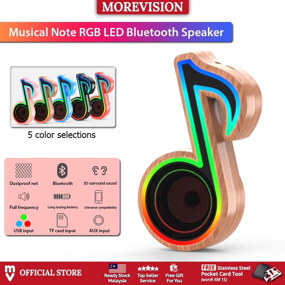 Musical Note RGB LED Bluetooth Speaker 3D Surround Portable Wireless ...
