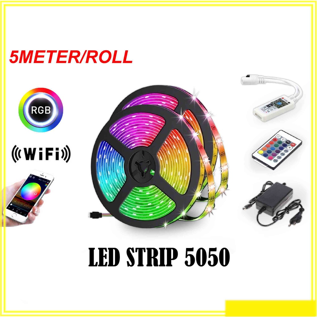 LED RGB Strip 5 Meters IP-65 WIFI / Remote LED RGB Strip Lights 5050 ...