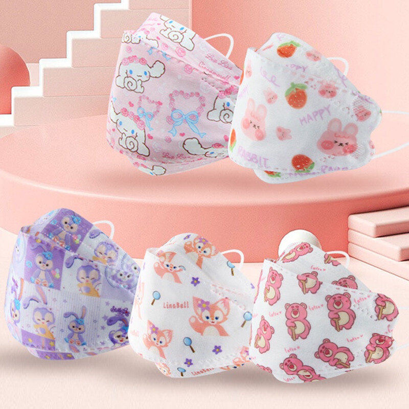 50Pcs Kids Headloop Mask Peach Pink Hello Kitty Unicorn Muslim KN94 ...