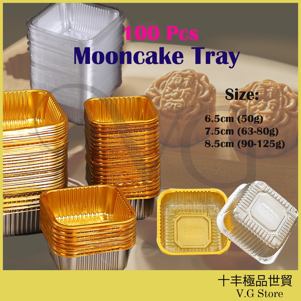 Dealforhome 🎡 100 Pcs Mooncake Tray Transparent Gold【50g/80g/100g ...