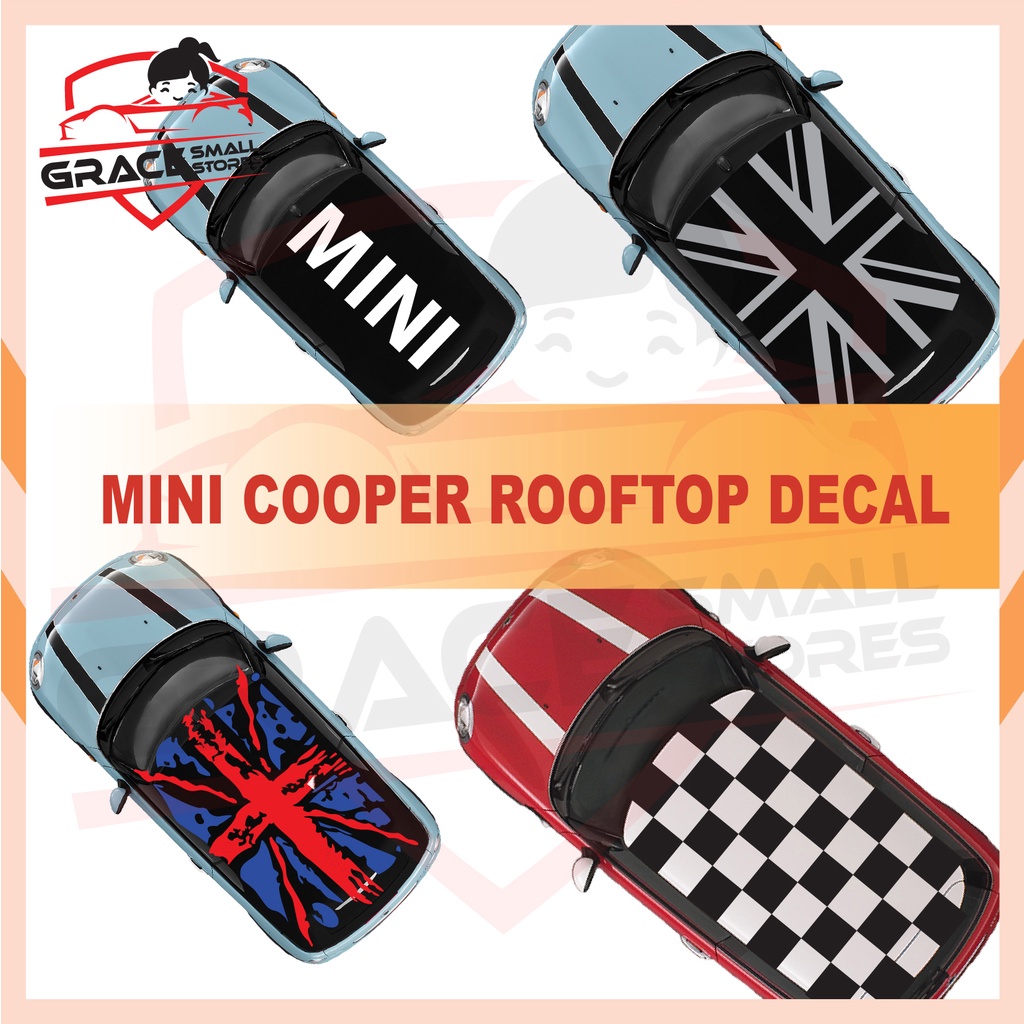 Mini Cooper Union Jack Mini word Chrquered Flag Car Roof Sticker Decals ...