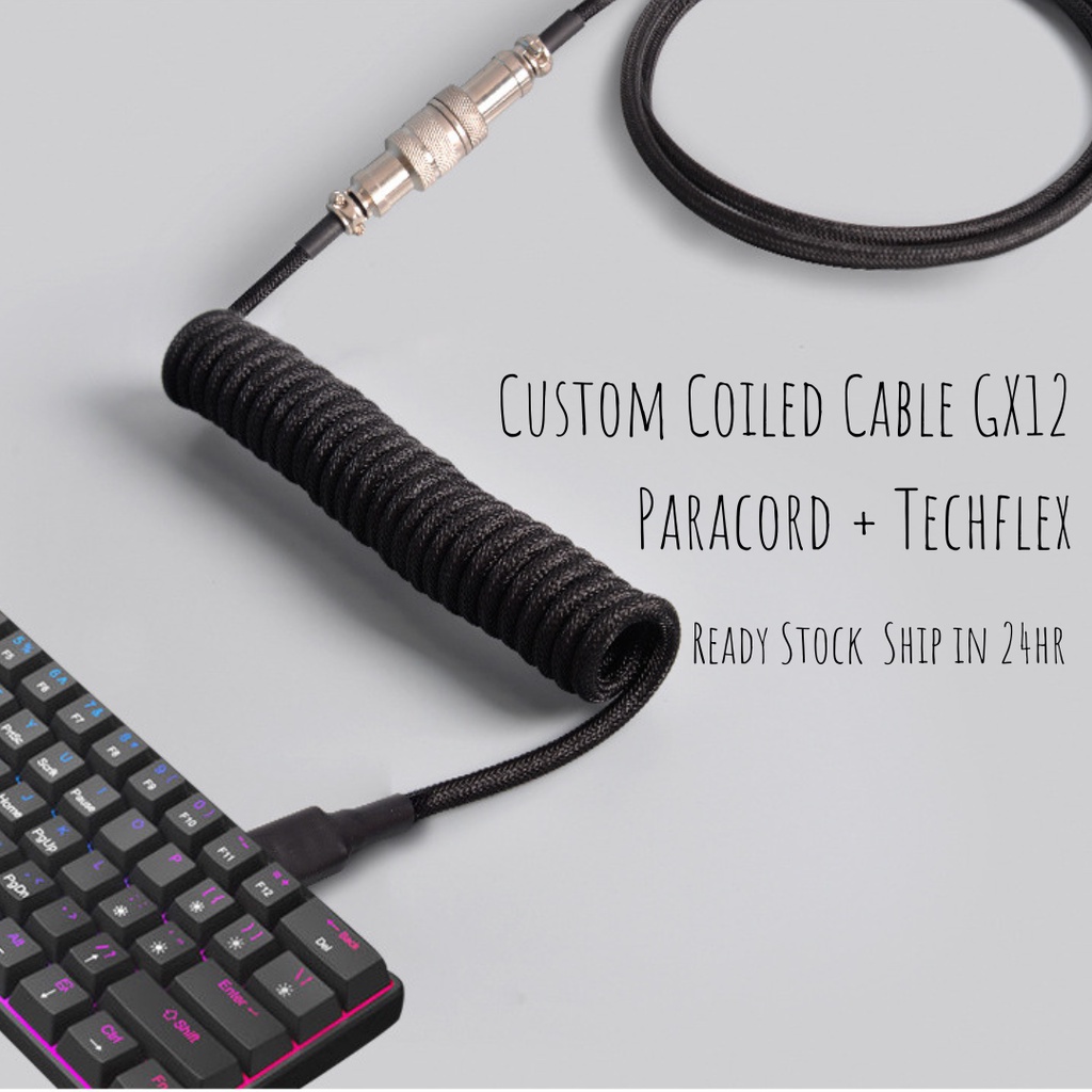 Custom Coiled Cable GX12 (Paracord + Techflex) for Mechanical Keyboard ...