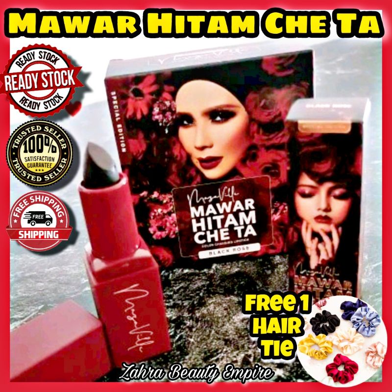 Mawar Hitam Che Ta Lipstick Bycheta Gincu Merah Hitam 💯original Hq 🎁free T Shopee