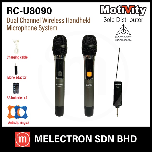 Motivity RC-U8090 UHF Dual-Channel Wireless Handheld Microphone System ...