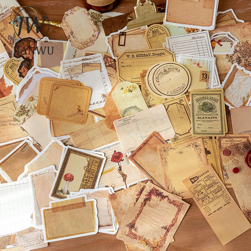 JIANWU 100 Sheets Retro Writable Journal Material Pack Simple Memo Pad ...