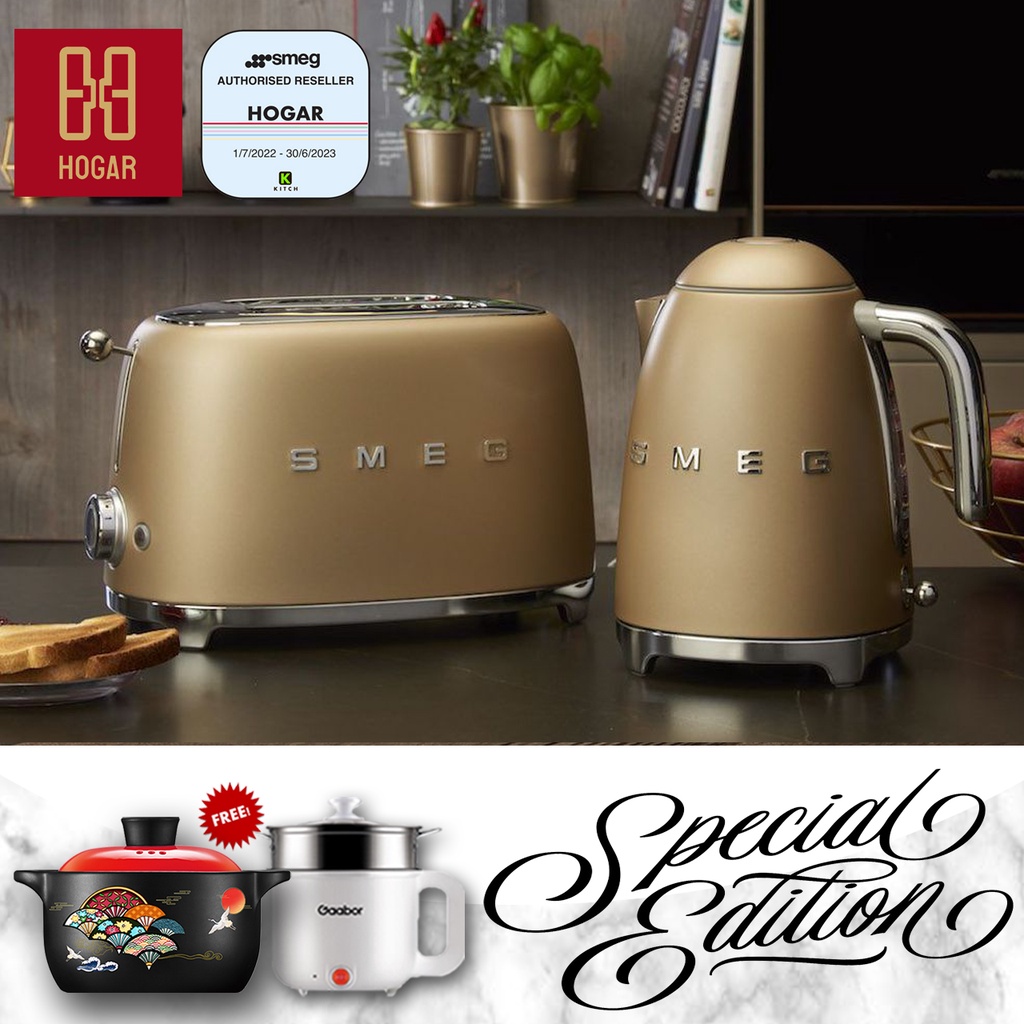 Smeg Toaster Matte Gold TSF01CHM & Smeg Kettle Matte Gold KLF03CHM ...