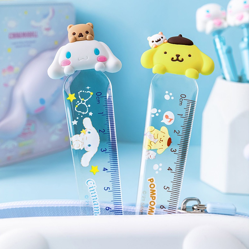 1 Pcs Sanrio Cute Mymelody Cinnamoroll Pom Pom Purin Straight Ruler ...