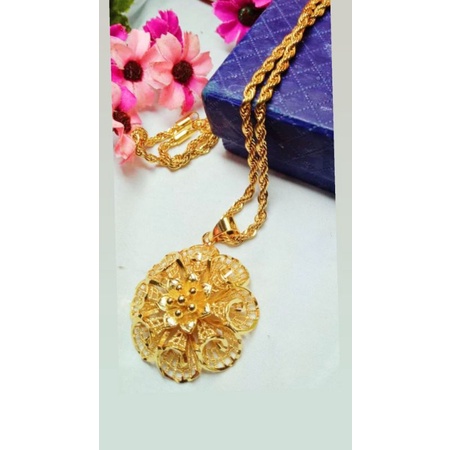 Rantai pintal dan loket bunga emas bangkok | Shopee Malaysia