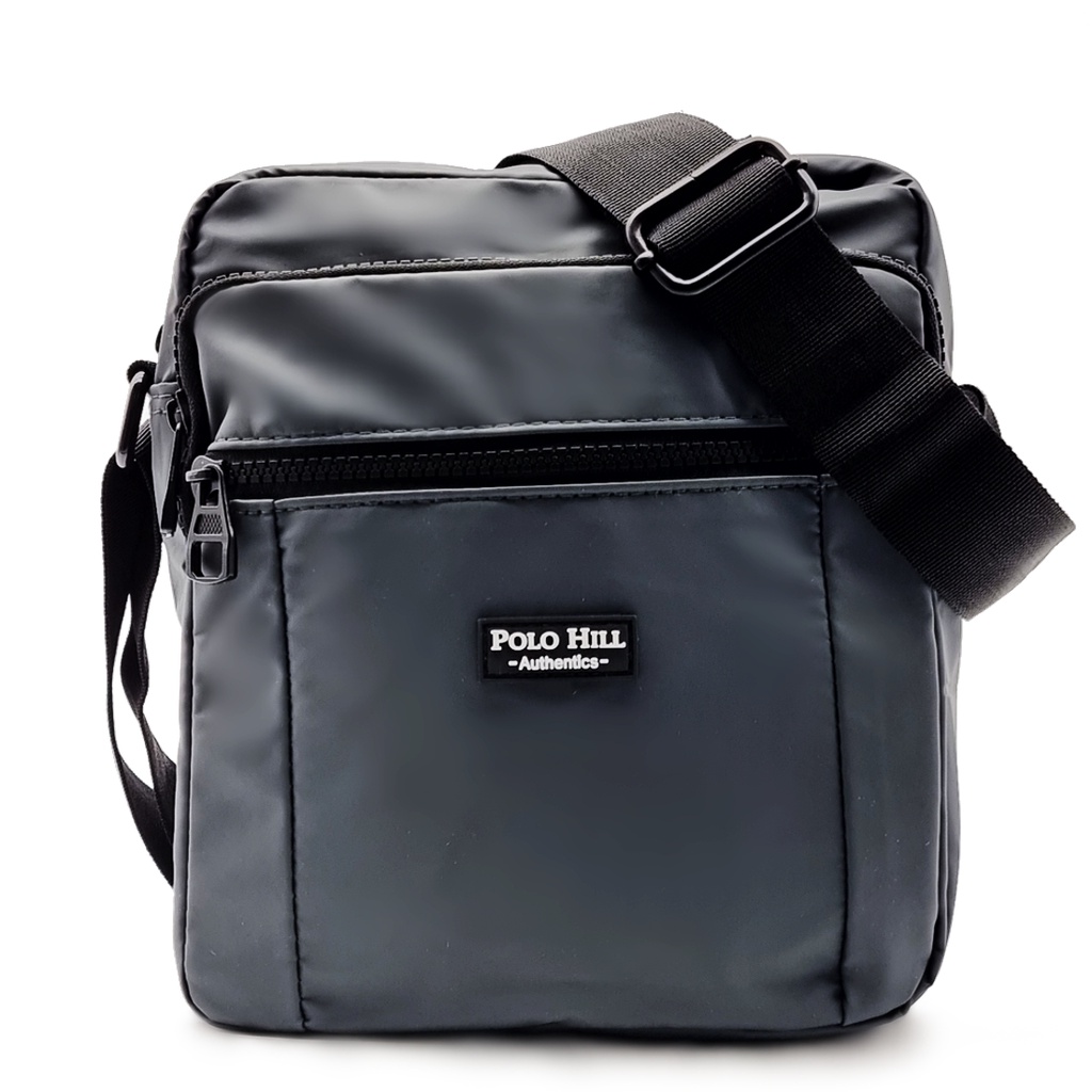 Polo Hill Mens Water Resistant Nylon Sling Bag C-PHSB-1621 (Black/Grey ...