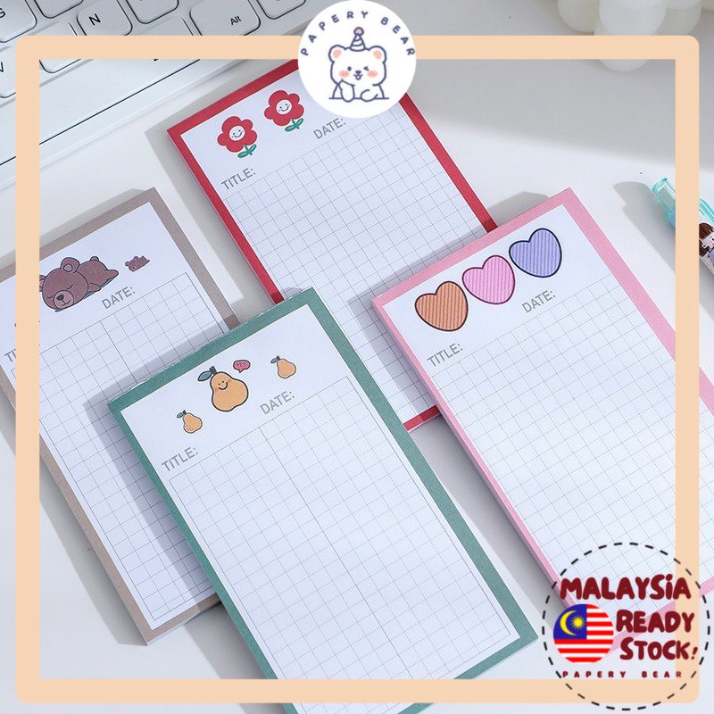 50 Sheets Korean Ins Cute Grid Non-Sticky Note Memo Pad Journal ...