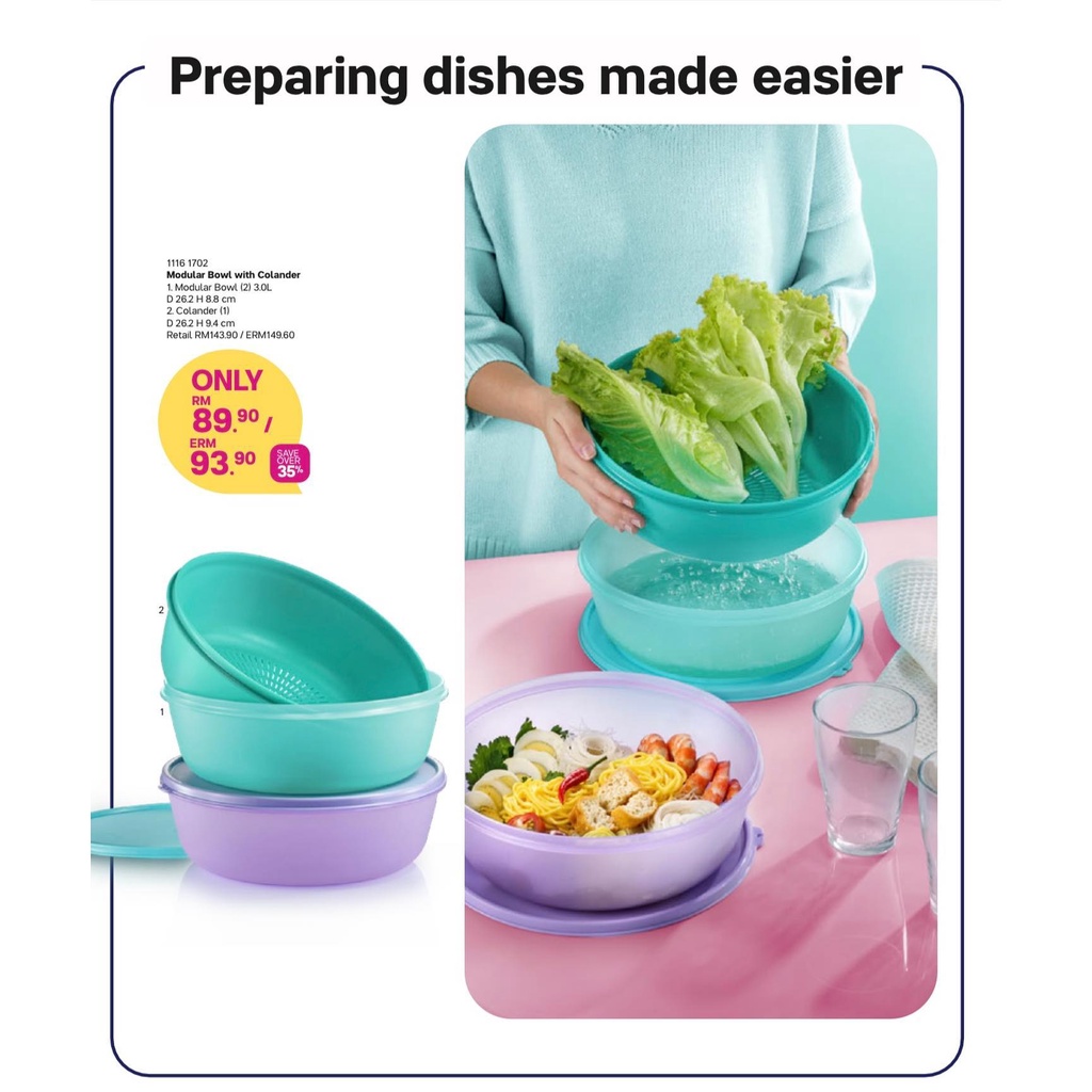 Tupperware Modular Bowl 3L (2) with Colander (1) BPA Free, airtight ...