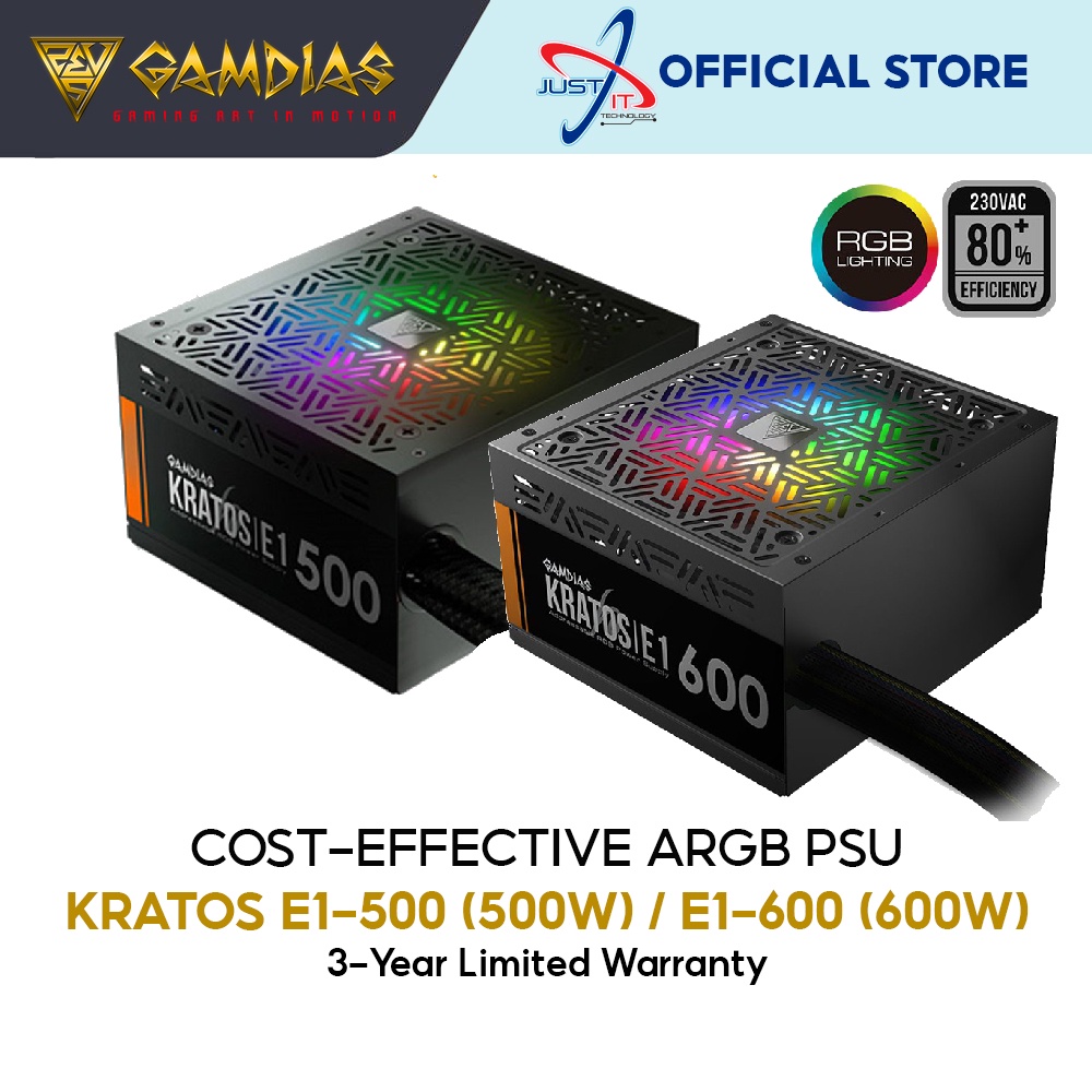 GAMDIAS KRATOS E1-500 (500W) / E1-600 (600W) 80PLUS STANDARD RGB POWER ...