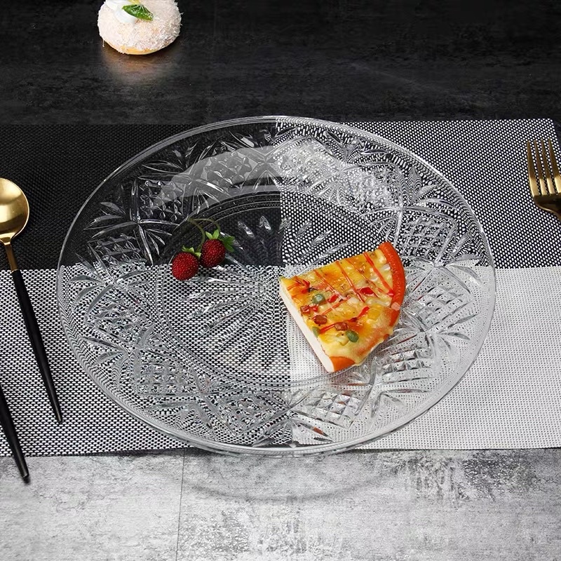 12" Transparent Design Glass Serving Platter Dish / Fruit /Dessert ...