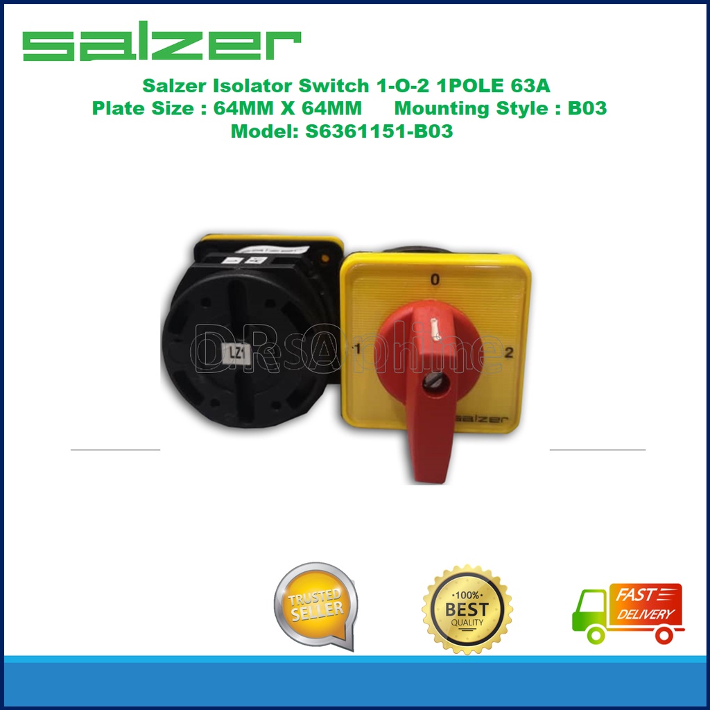 SALZER ISOLATOR SELECTOR SWITCH, 1-0-2 ~ 63A 1POLE (S6361151-1-B03 ...