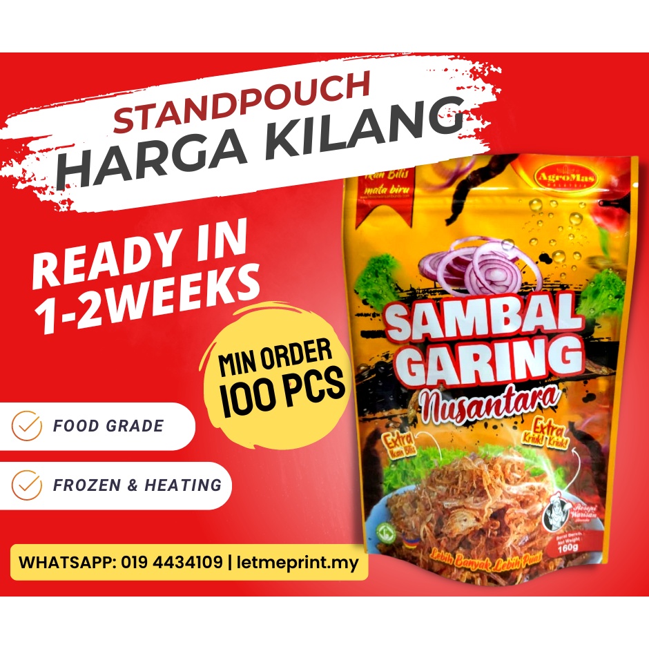 PRINT STAND POUCH UNTUK PRODUK READY TO EAT SIZE 13X21CM. TRAVEL FOOD ...