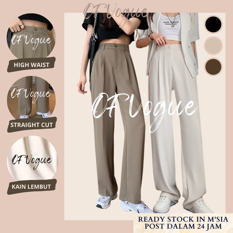 Of Vogue Suit Pants High Waist Elastic Waist Straight Leg Pants Women