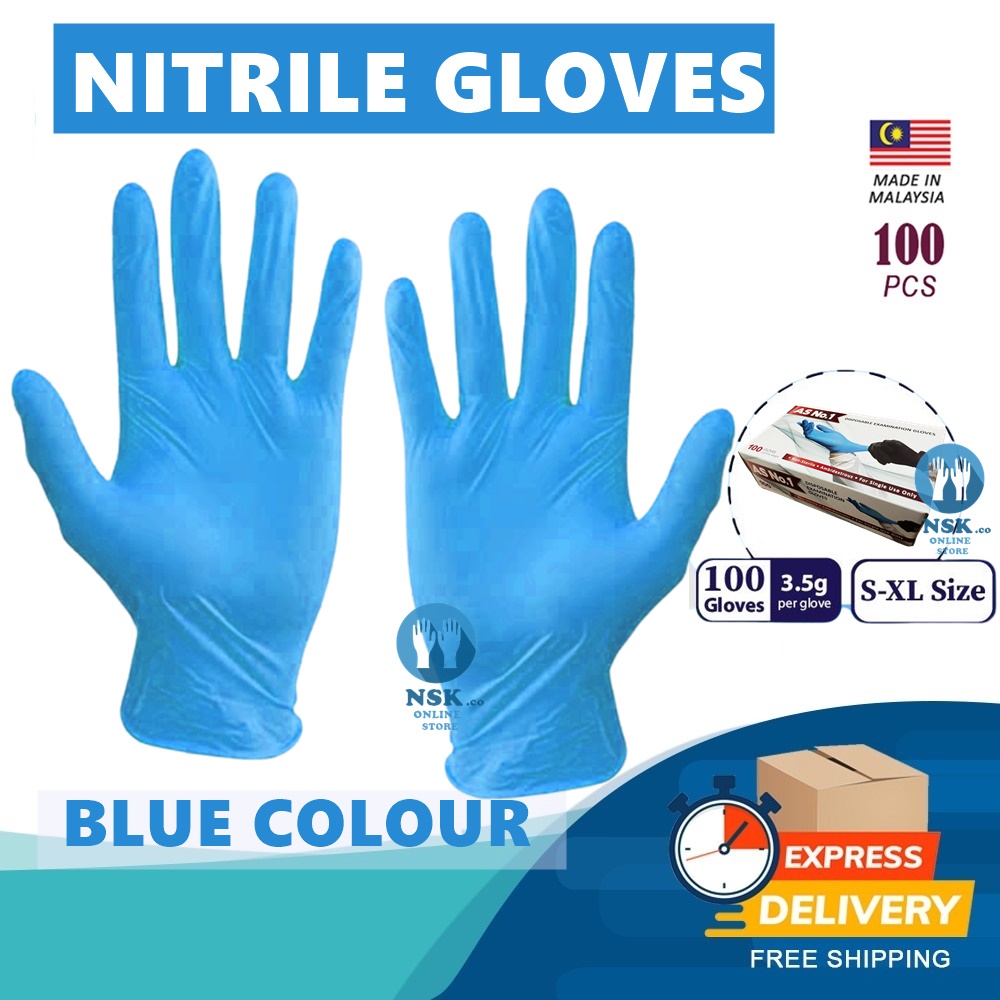 [Blue Colour] Nitrile Powder Free Examination Gloves 100 Pcs/Box ...