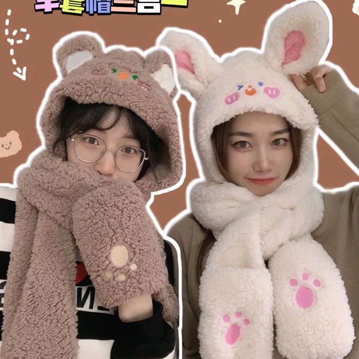 LZ Cutest Beanie Ever! Winter Hat Fluffy Ear Cover Topi Bulu Comel ...