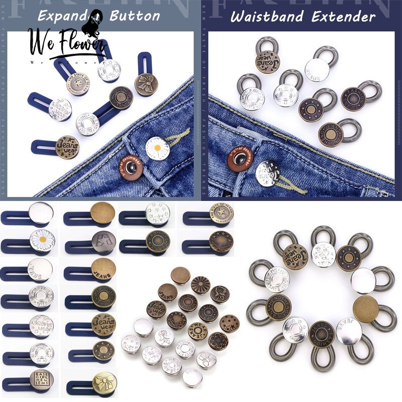 We Flower No-Sewing Elastic Spring Silicone Expander Button for Jeans ...