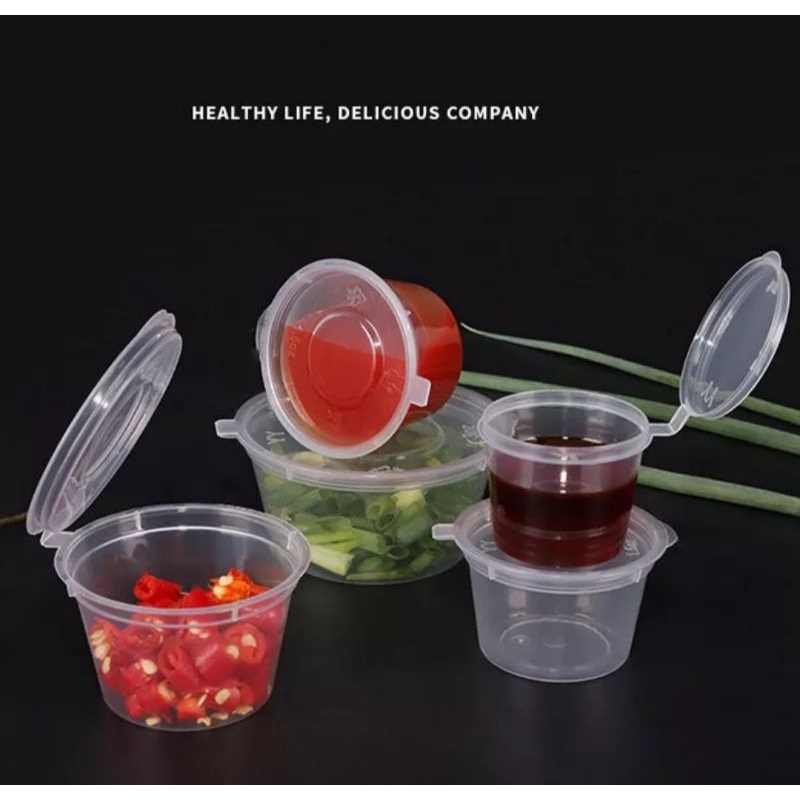 Disposable Plastic Sauce Cup / Round Food Container with Lid / Bekas ...
