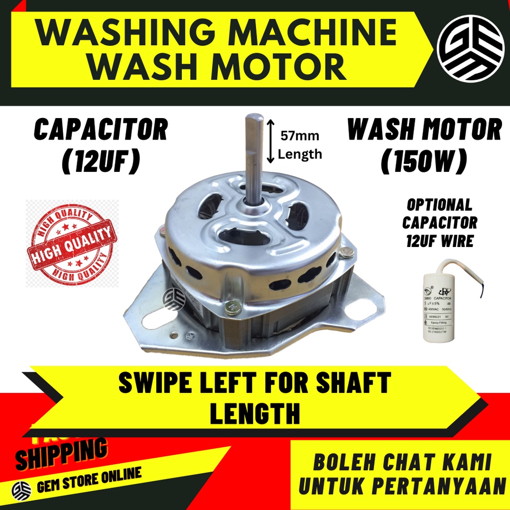 Washing Machine Wash Motor / Motor Mesin Basuh 150W 12UF ( 10mm shaft ...