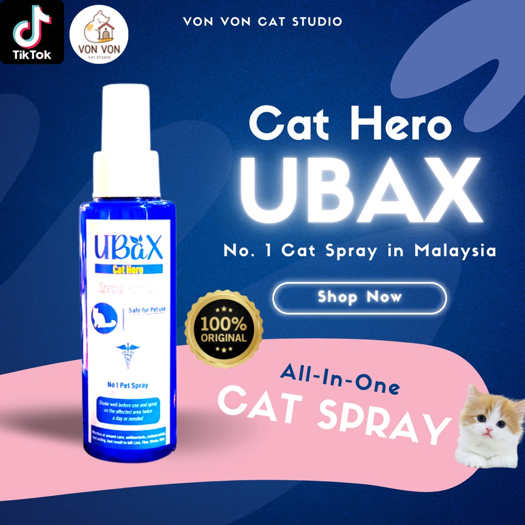 UBAX Cat Spray for Cat Fungus Fleas Ticks Mites Scabies Ringworms Ear ...