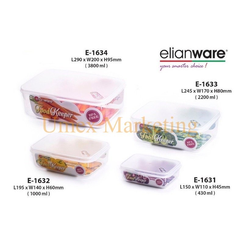 Elianware Rectangular Airtight Food Keeper Container 430ml / 1000ml ...