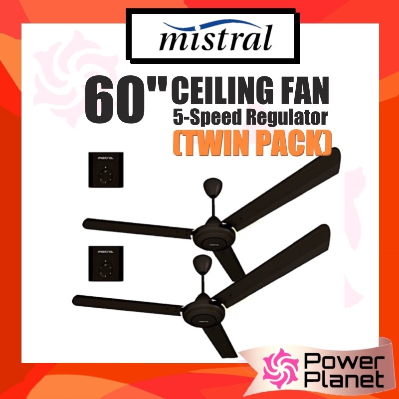 Mistral MCF60LE Black Ceiling Fan 60 with 5-Speed Regulator TWIN PACK ...