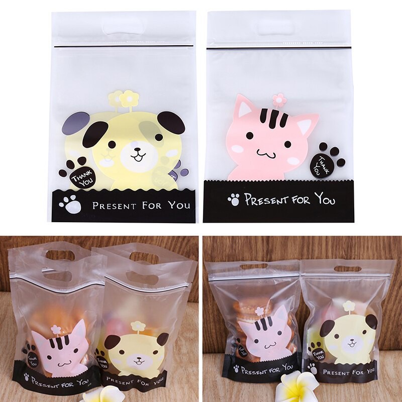 50pcs Press Seal Cookies Packaging Seal Lock Bag Plastic Food Pink Cat ...