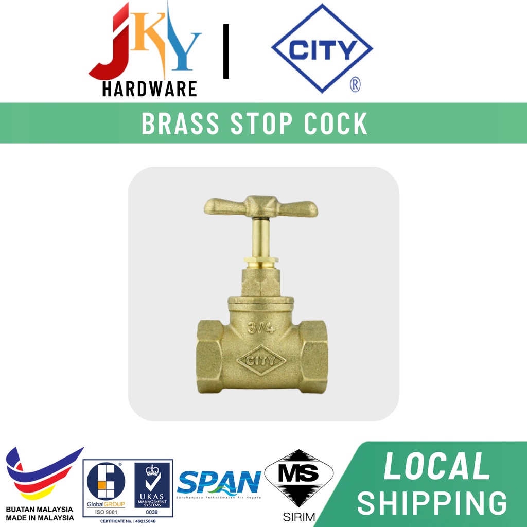 CITY BRASS 1/2" 3/4" 1" inch Stop Cock Tee Handle Stopcock Stop Valve ...