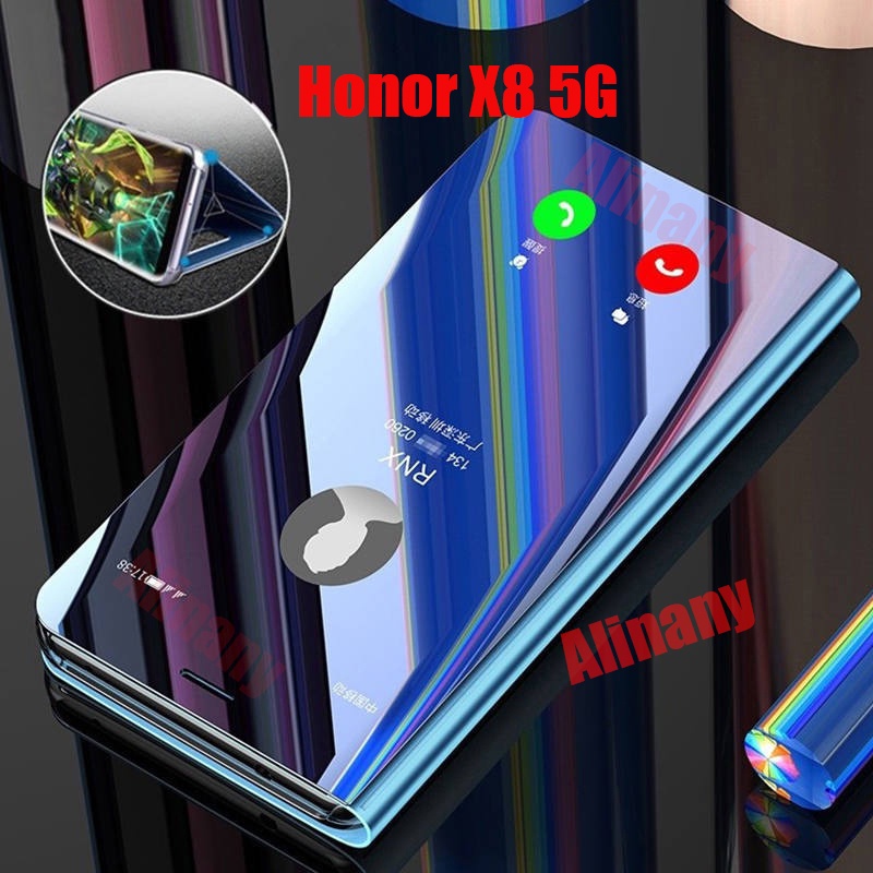 Honor X8 5G Case Flip Mirror Plating Leather Casing Phone HonorX8 5G ...