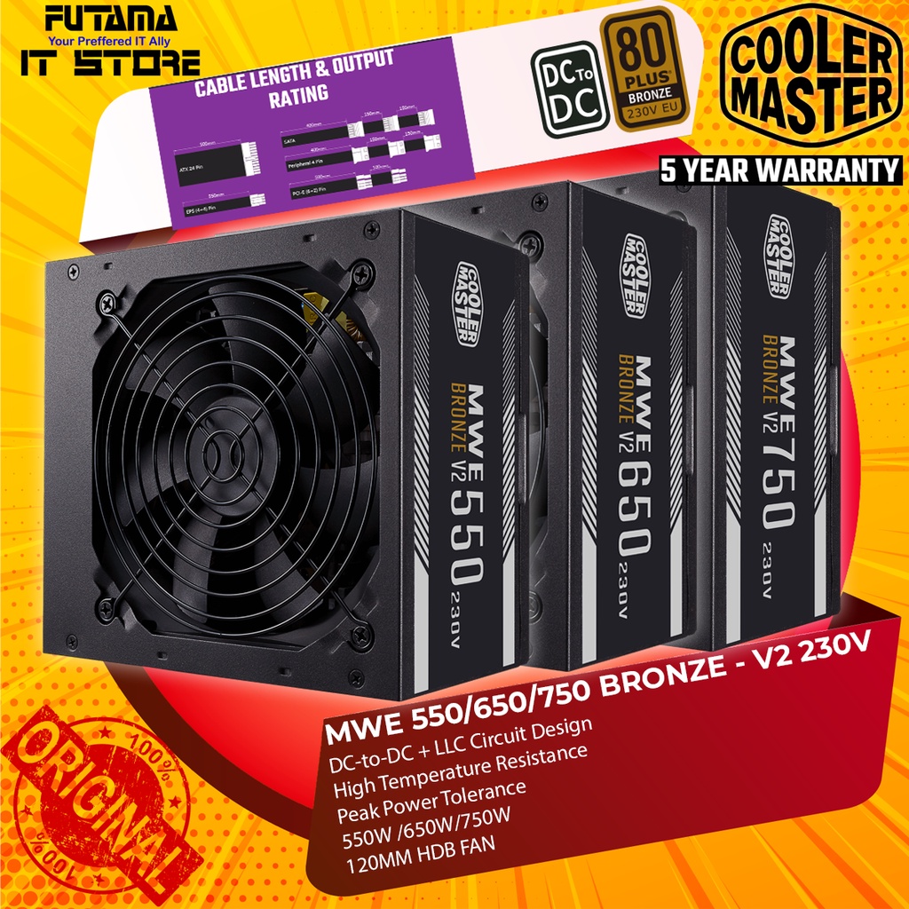 Cooler Master MWE 550/650/750 Bronze V2 PSU, 230V, 80 Plus Bronze, 88 ...