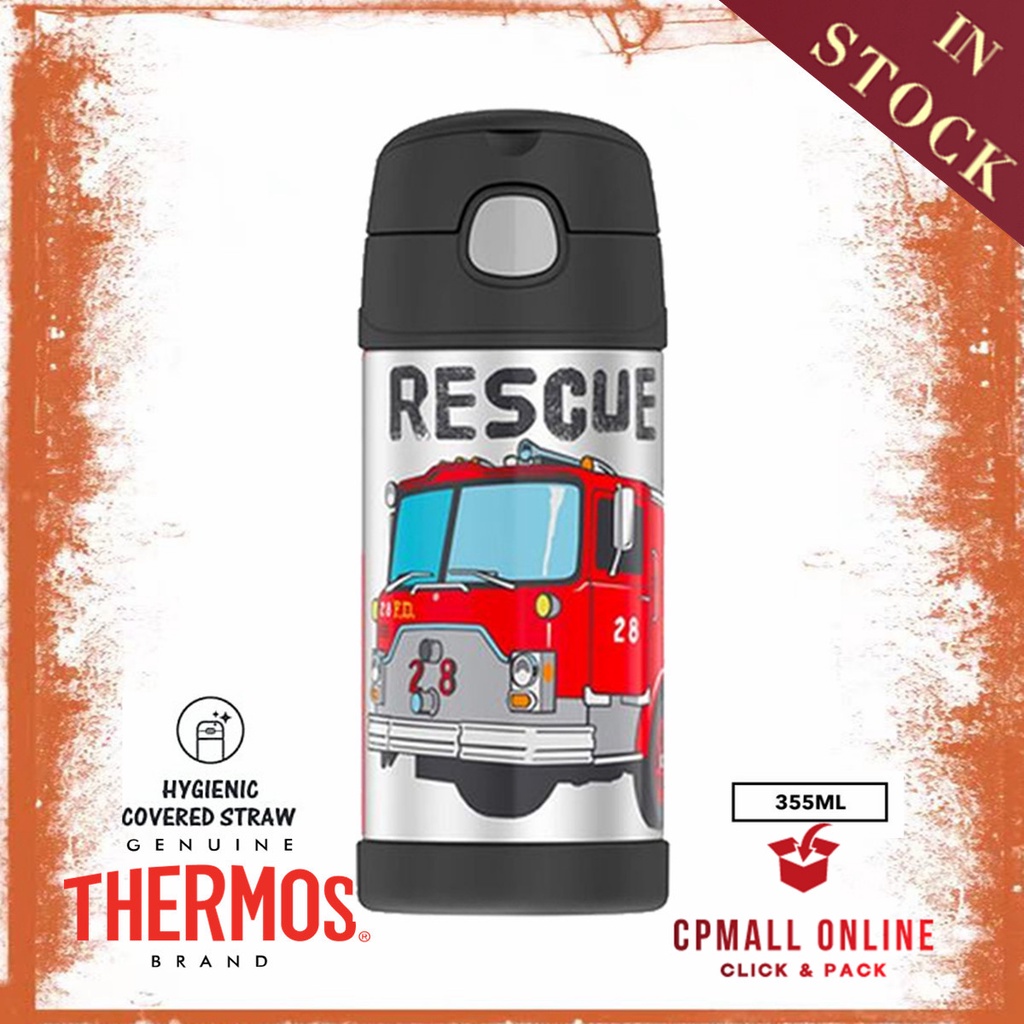 Thermos 355mL FUNtainer Vacuum Insulated Stainless Steel Drink Bottle - Fire Truck 儿童保温水杯黑色消防车 ...