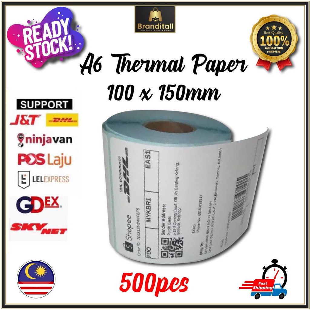 A6 THERMAL STICKERA6/ 500PCS Thermal Paper Shopee Waybill Shipping ...