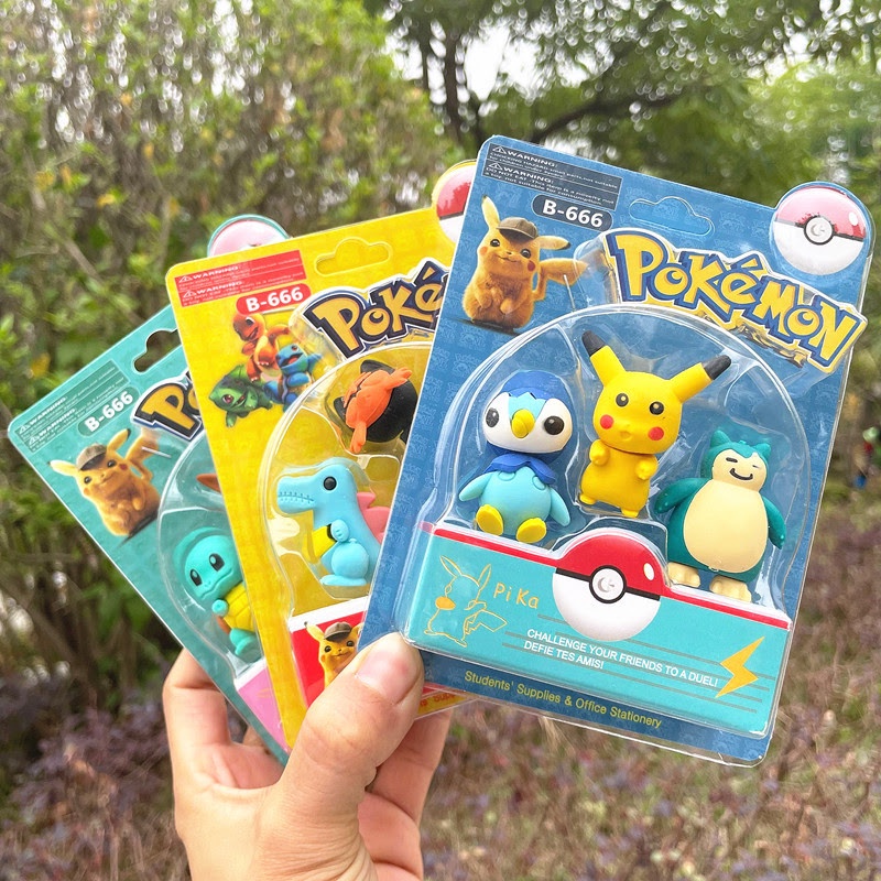 TOYSSAFARI Cute Pokemon 3D Eraser Pikachu Snorlax Eevee Party Party ...