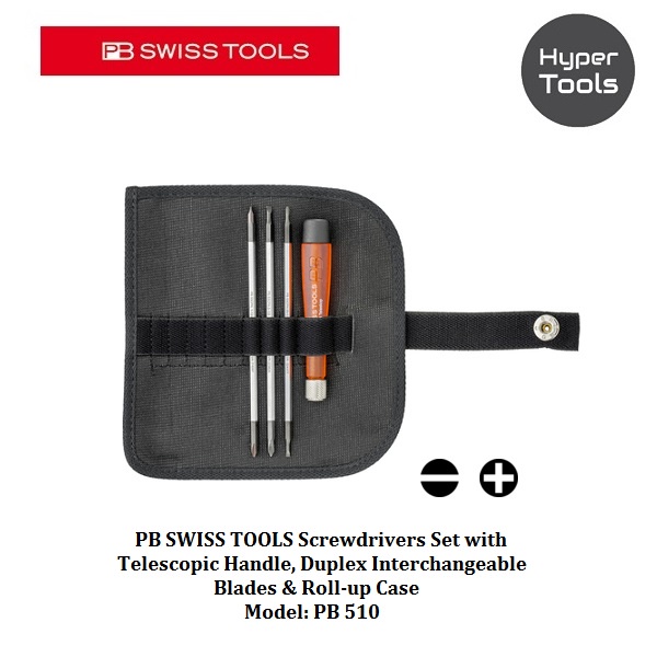 PB SWISS TOOLS Screwdrivers Set with Telescopic Handle, Duplex Interchangeable Blades & Roll-up ...
