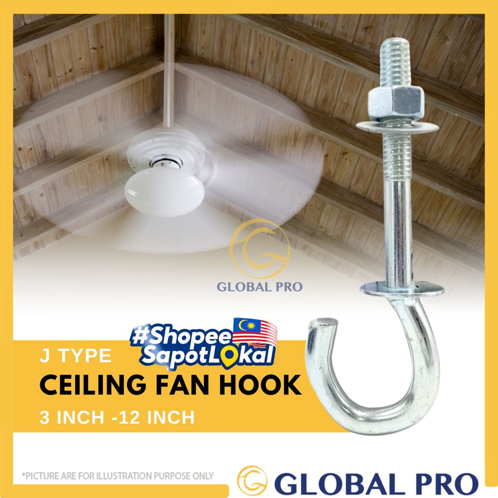 J TYPE Ceiling Hanger Fan Metal Hook Kipas Siling Fan Bracket ...