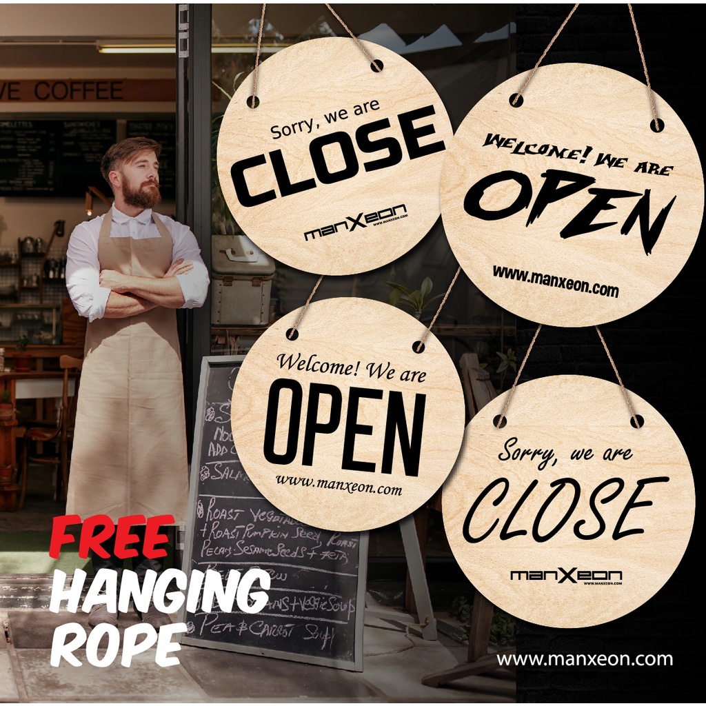 Shop Restaurant Open Close Signage Wood Custom Laser Engrave Papan ...